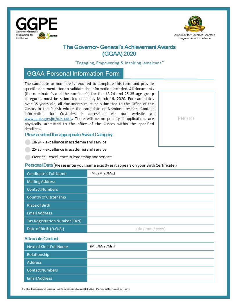 GGAA 2020 Forms – Governor-General's Programme for Excellence